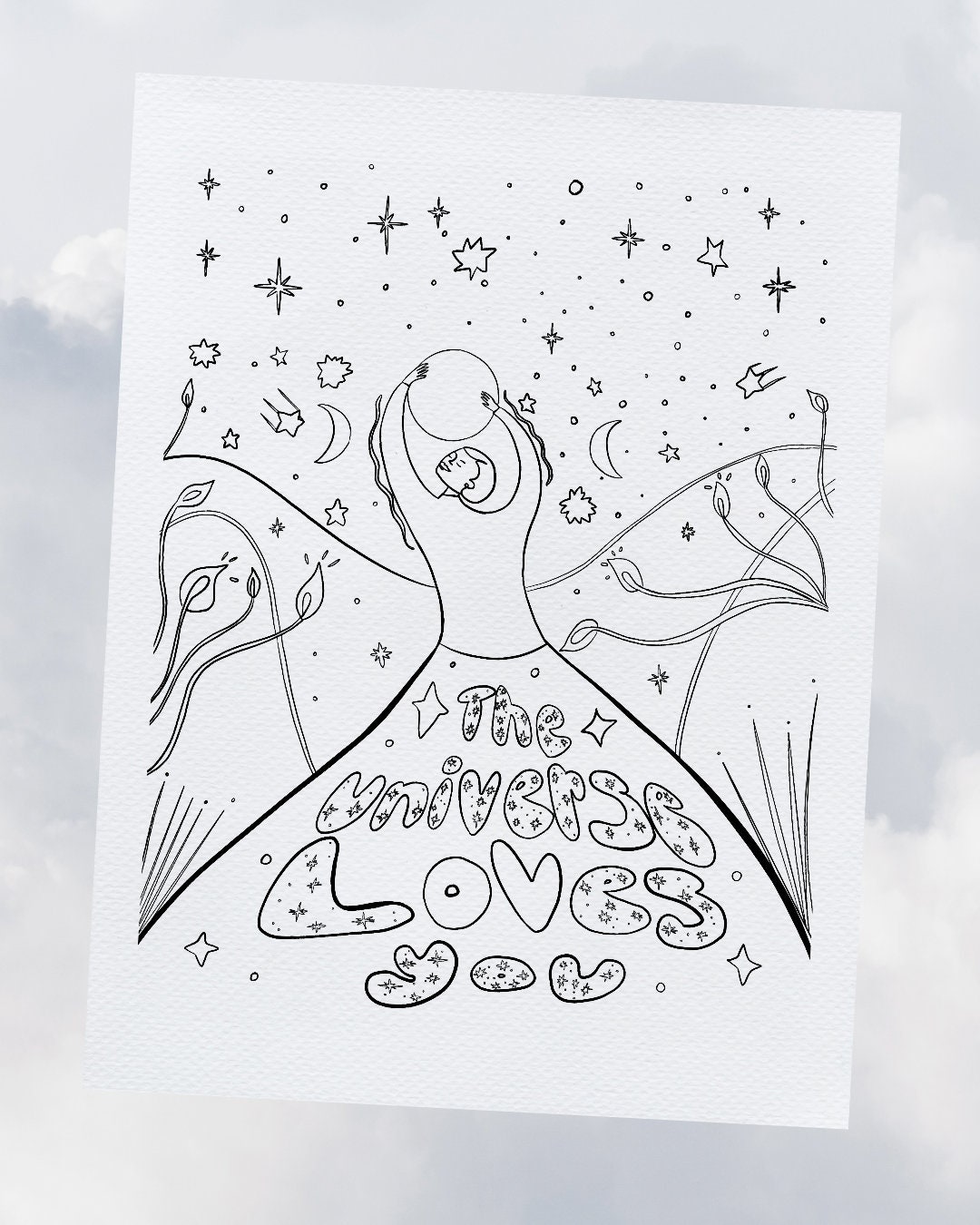 Printable Coloring Sheet the Universe Loves You - Etsy