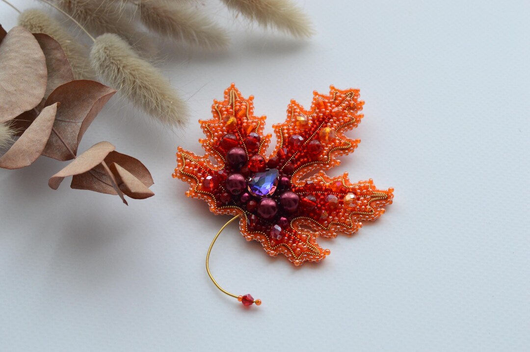 Autumn Leaf Bead Brooch Embroidery KIT | Fall Leaf DIY Craft Kit | Seed ...
