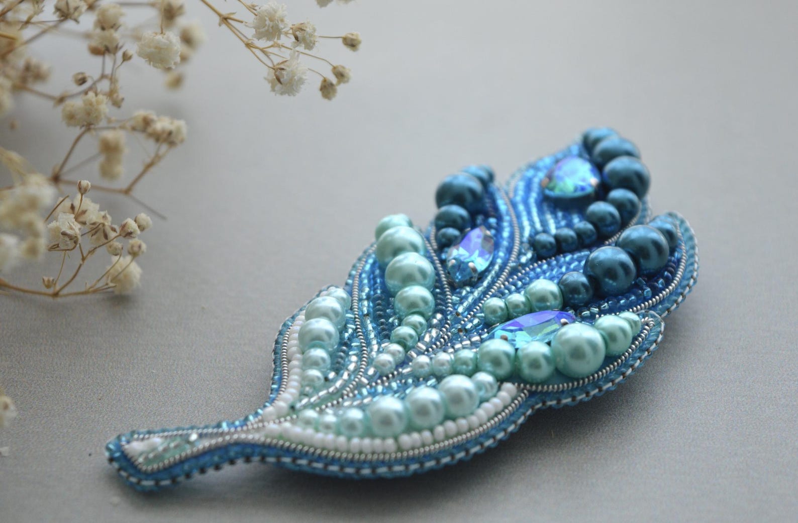 Blue Feather Bead Embroidery Brooch Kit | Seed Bead Brooch Kit | DIY ...