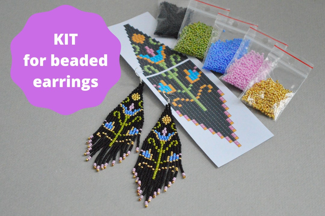 DIY Beaded Earrings Kit | for Beginner Pattern Fringe Flower Earrings ...