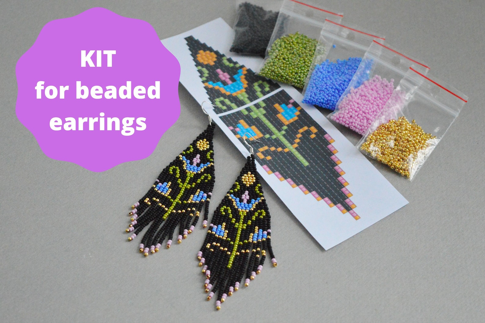 DIY Beaded Earrings Kit for Beginner Pattern Fringe Flower - Etsy