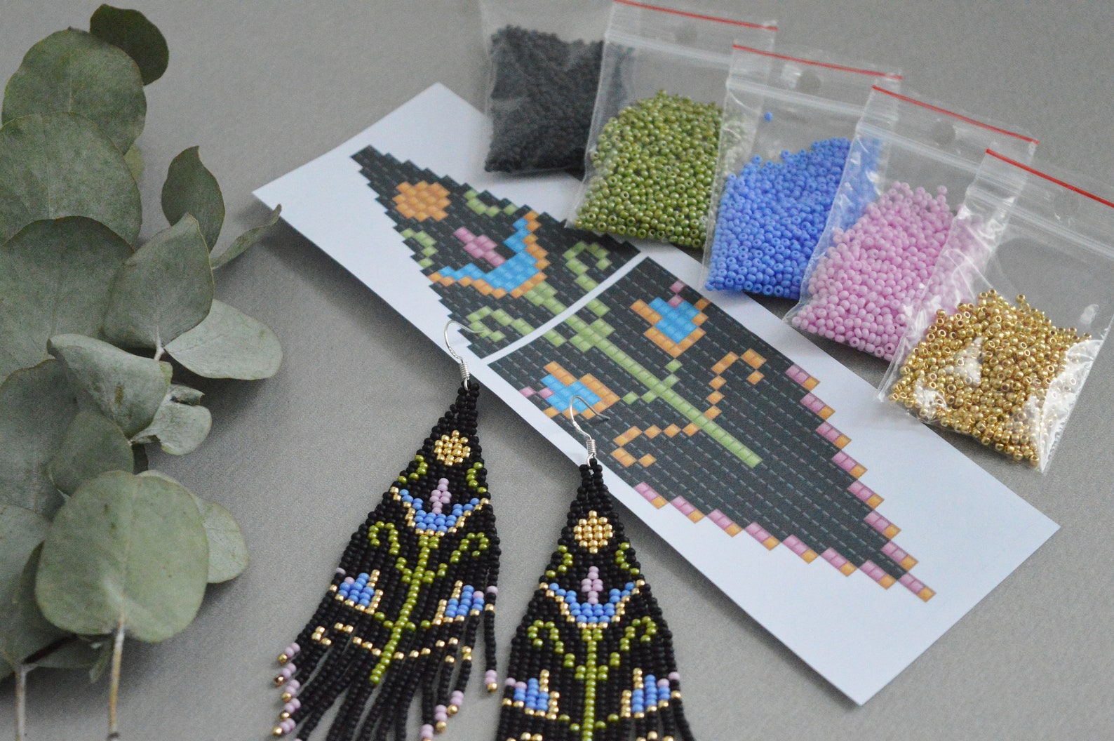 DIY Beaded Earrings Kit for Beginner Pattern Fringe Flower - Etsy