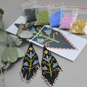 DIY Beaded Earrings Kit | for Beginner Pattern Fringe Flower Earrings ...