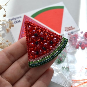 Red Watermelon Bead Booch Embroidery Kit | DIY Craft Kit Watermelon ...