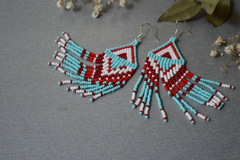 Turquoise Native Bead Earring Pattern, Native American Design Earrings ...