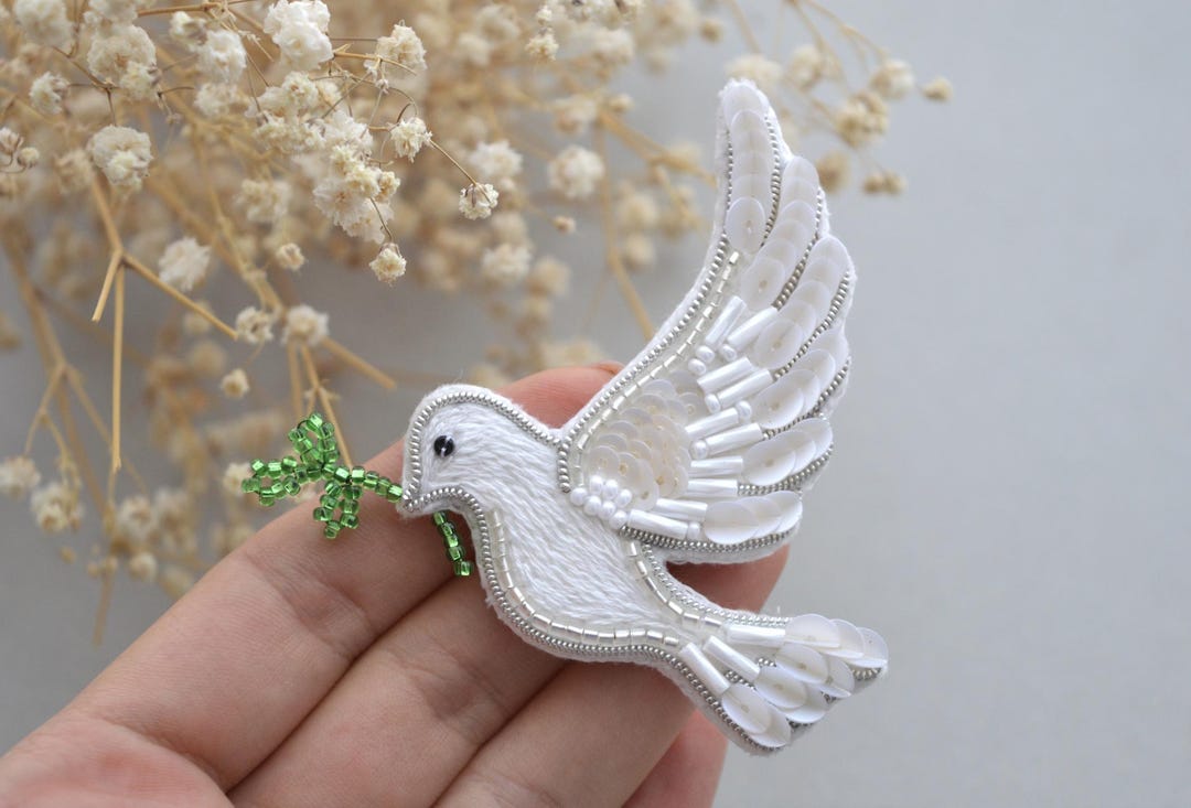 White Pigeon Brooch DIY Craft KIT | Seed Bead Brooch Kit | DIY Craft ...