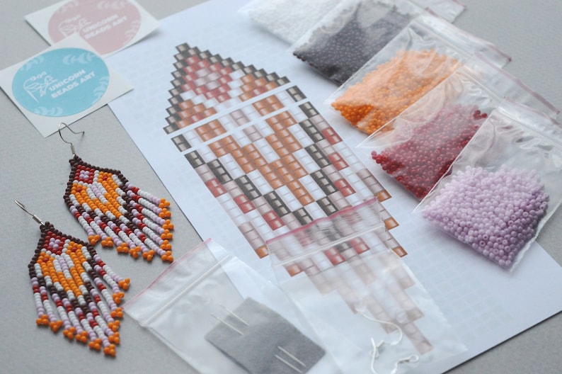 DIY Beaded Earrings Kit | for Beginner Pattern Fringe Earrings Kit ...