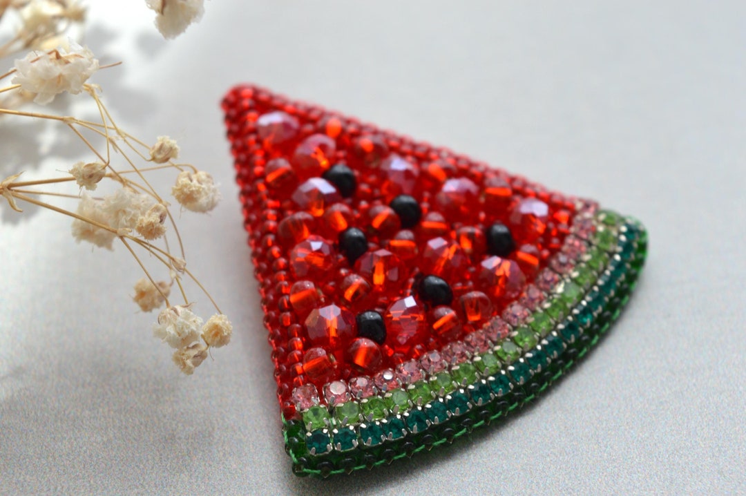 Red Watermelon Bead Booch Embroidery Kit | DIY Craft Kit Watermelon ...