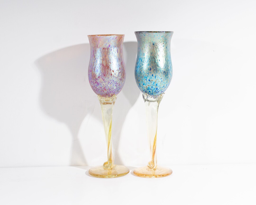 Aaron Slater Signed Art Glass Wine Glass Goblets - Etsy