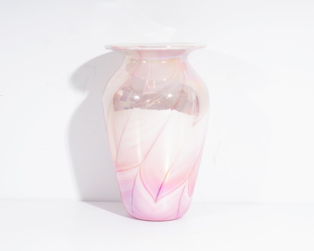 Gibson Glass 1990 Pink Iridescent Art Glass Vase - Etsy