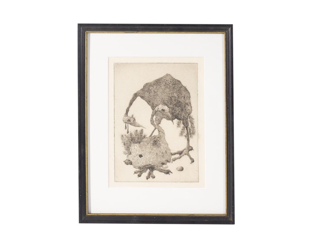 Gerald G. Boyce 1940s Abstract Etching of Birds - Etsy
