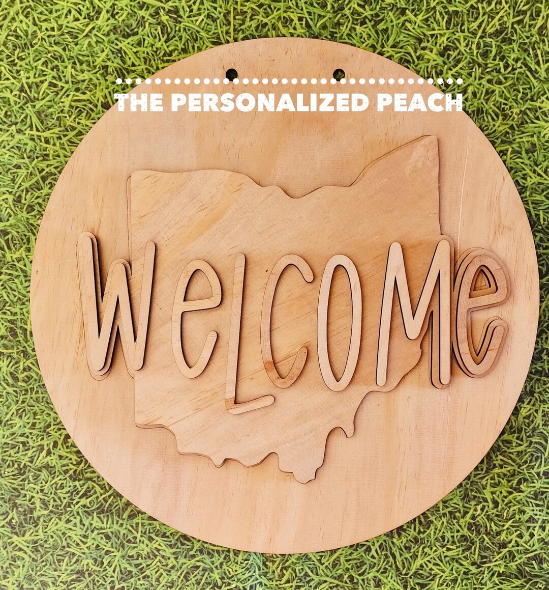 Welcome Ohio State Shape Laser Cut Shiplap Wood Doorhanger/ Laser Cute ...