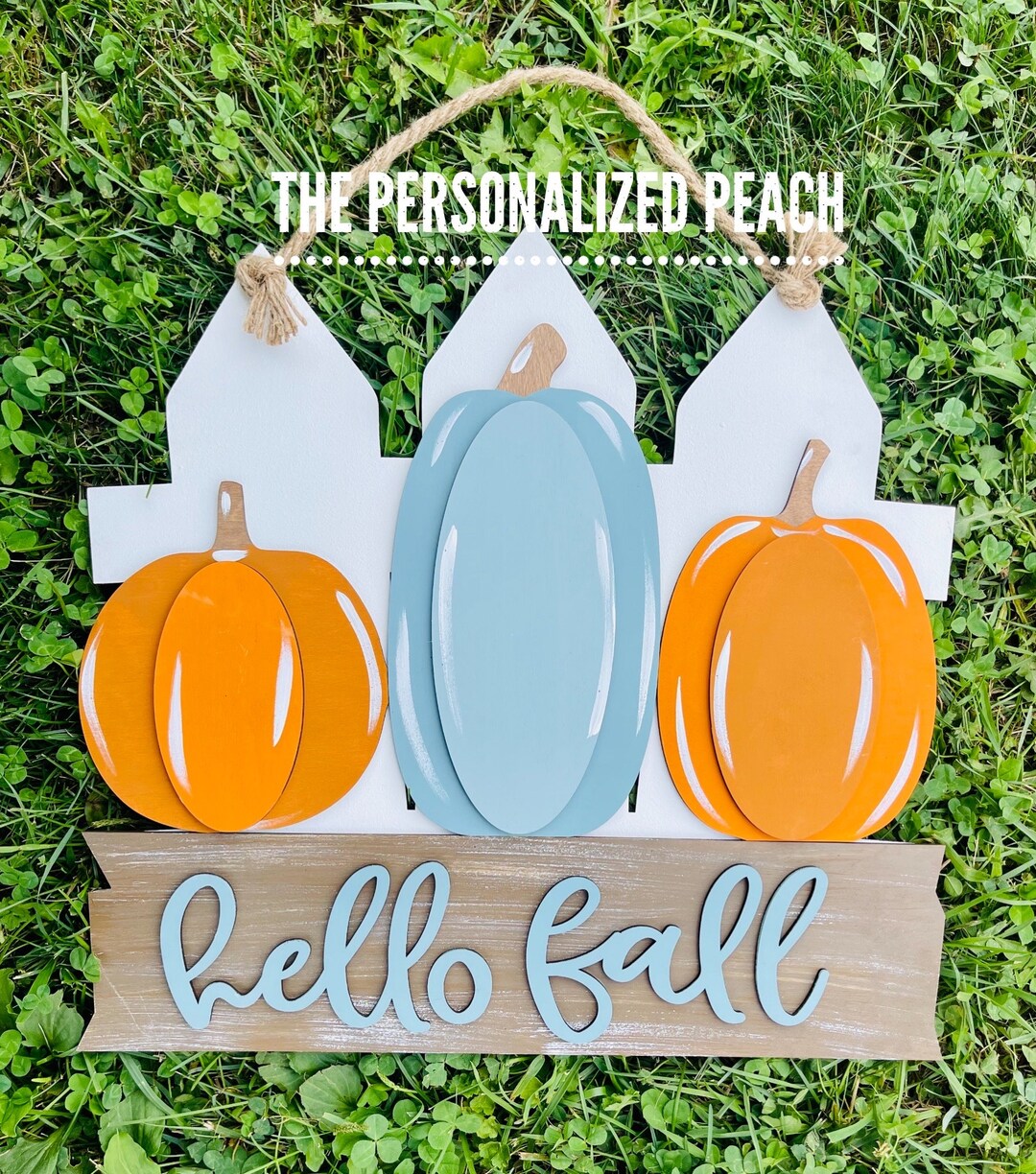 Hello Fall Pumpkins on a Fence Door Hanger /3D Wood Doorhanger ...