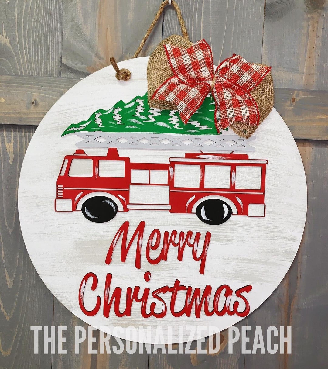 Merry Christmas Fire Engine Door Hanger - Etsy
