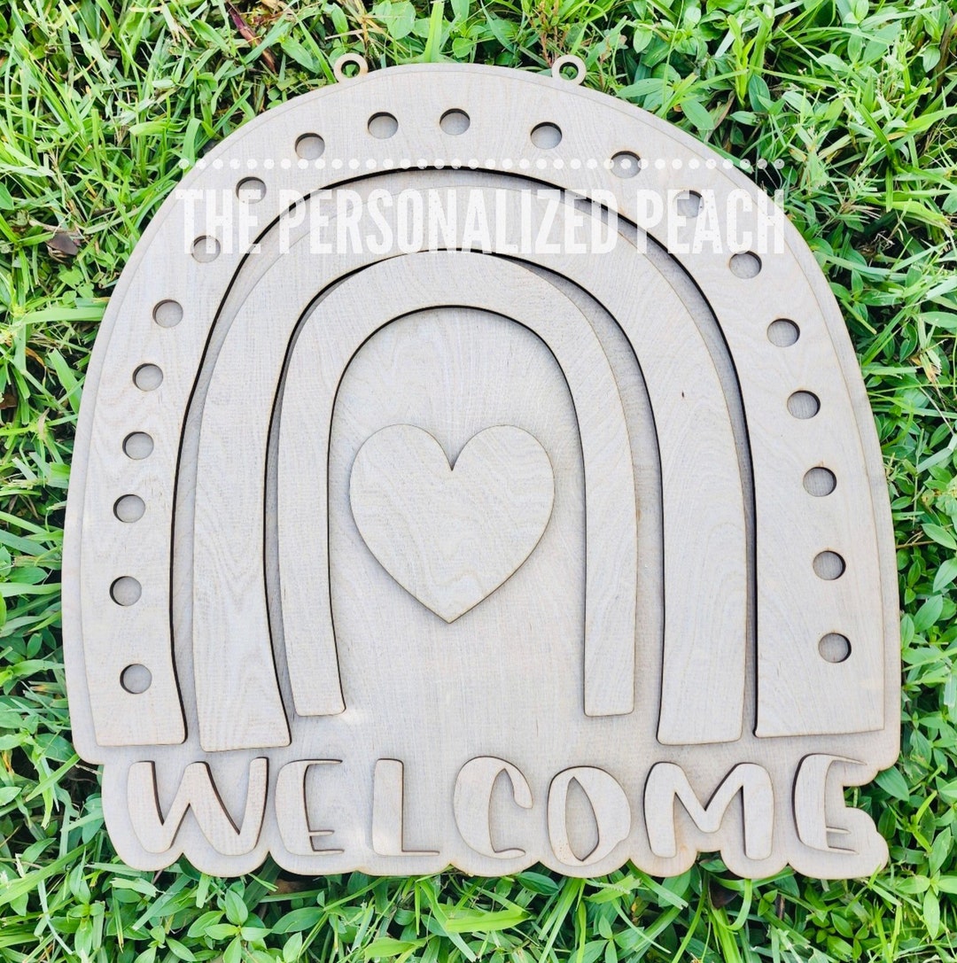 Welcome Rainbow Laser Cut Door Hanger Shape/ Wood Round Blank - Etsy