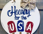 Hooray for the USA/ Patriotic Door Hanger Round/ Laser Cut/ - Etsy
