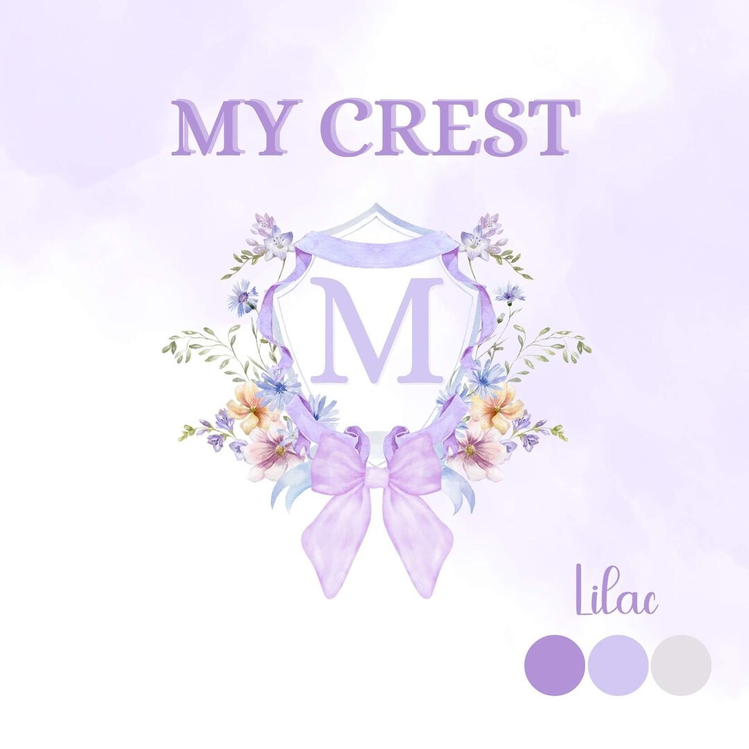 Watercolor Floral Crest – Digital Download With Lilac Bow/ribbons ...