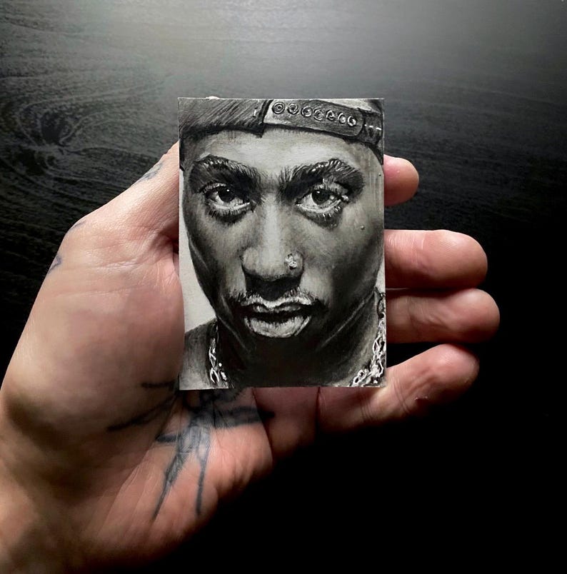 Tupac Shakur 2.5x3.5” Pencil Portrait. Hand Drawn Sketch Card - Etsy