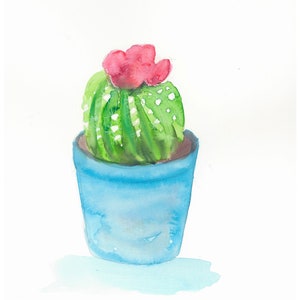 Watercolor Cactus in Blue Pot Painting Art Print by Bethany Kerr - Etsy