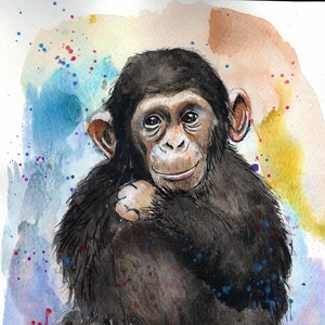Watercolor Chimpanzee Monkey Painting Art Print by Bethany - Etsy