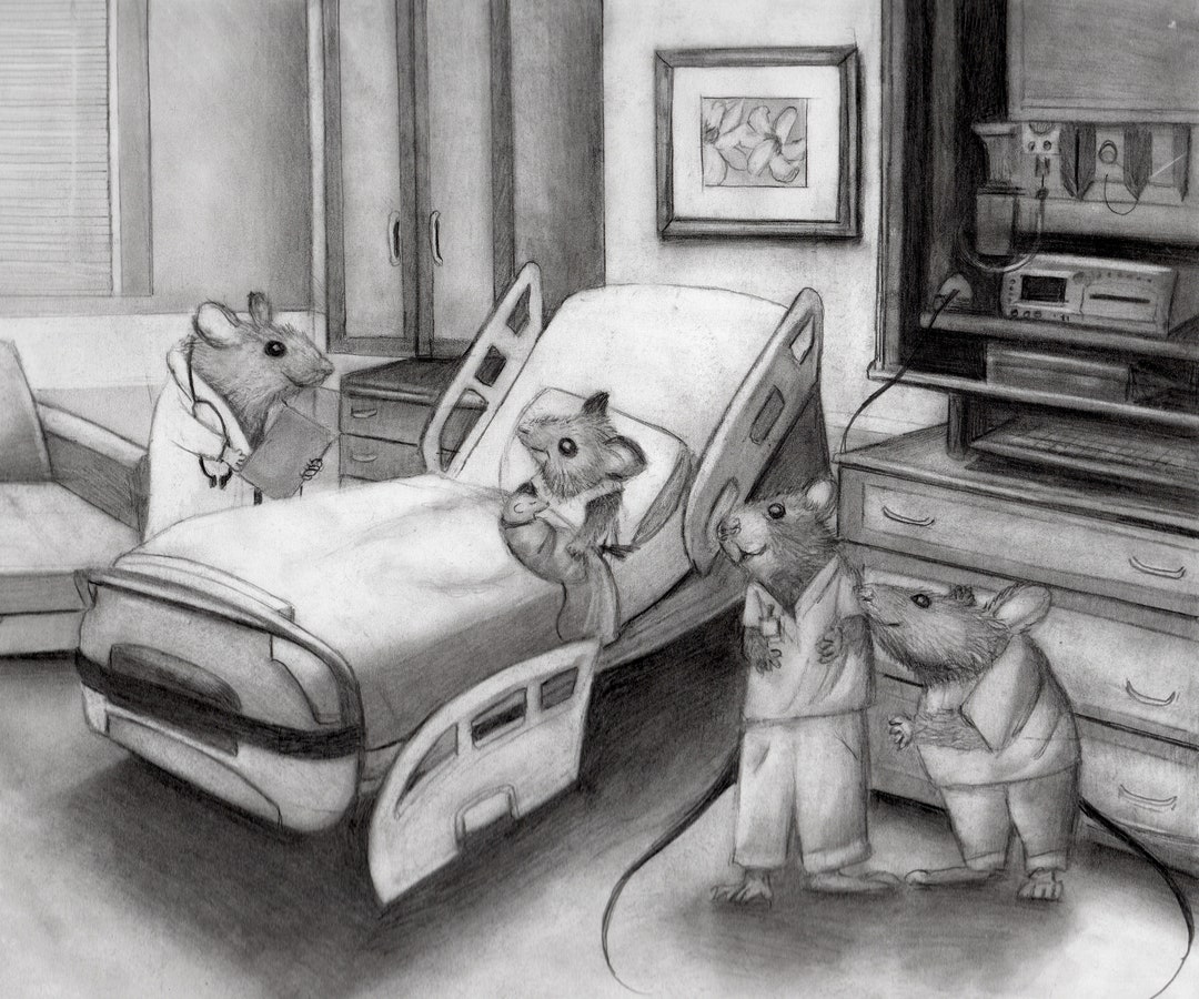 Detailed Pencil Drawing Mice in Hospital With New Mouse and Newborn ...