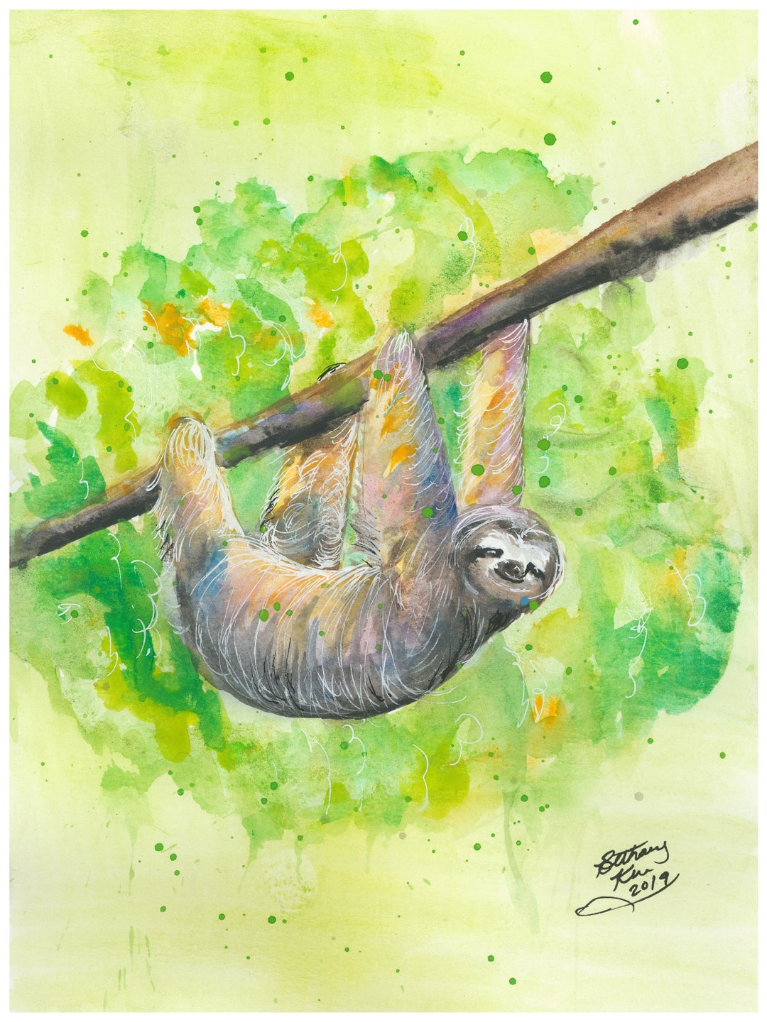 Watercolor Sloth Digital Download Art Print by Bethany - Etsy