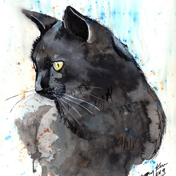 Black Cat Art - Etsy