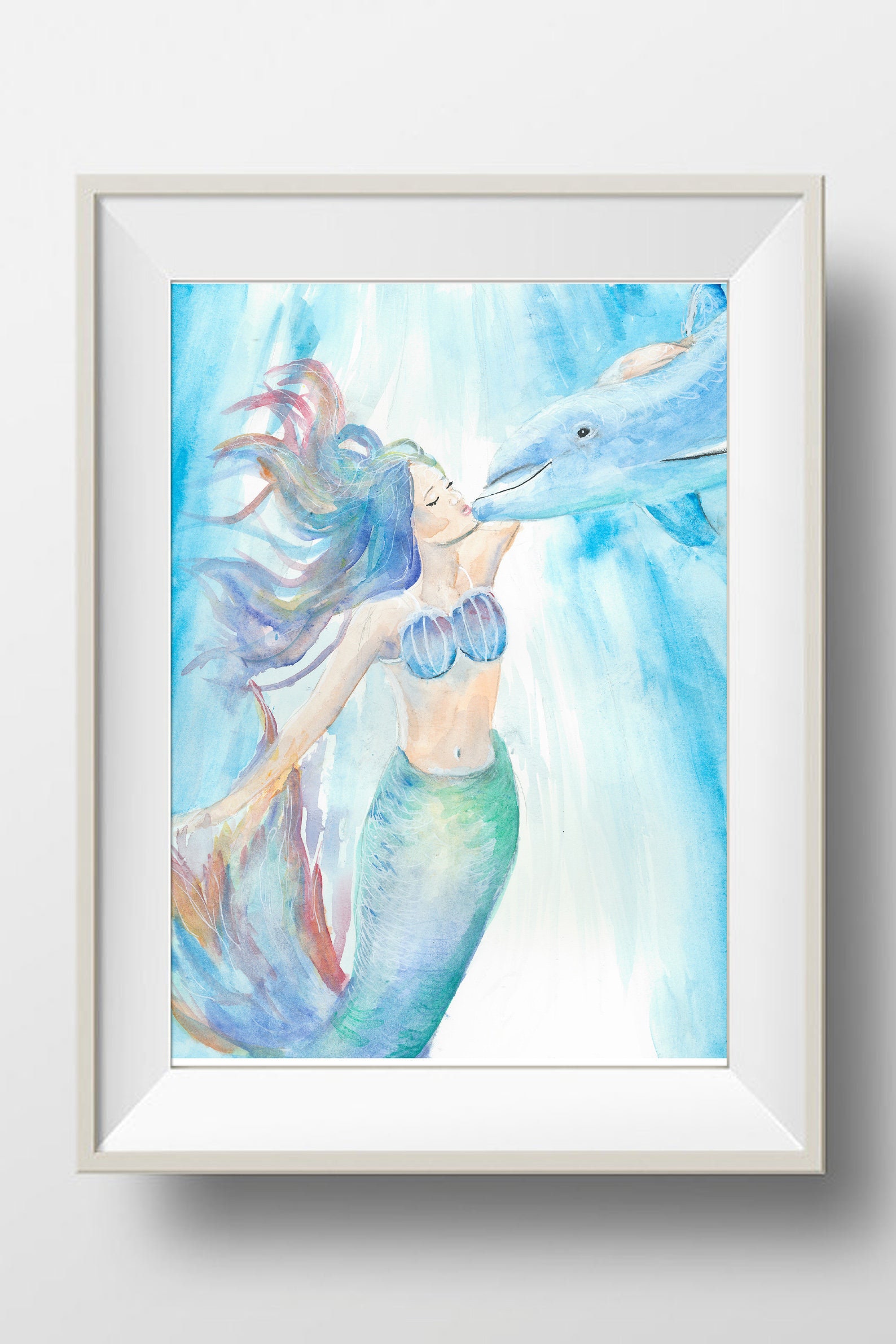 Watercolor Mermaid Painting Art Print by Bethany Kerr | Etsy