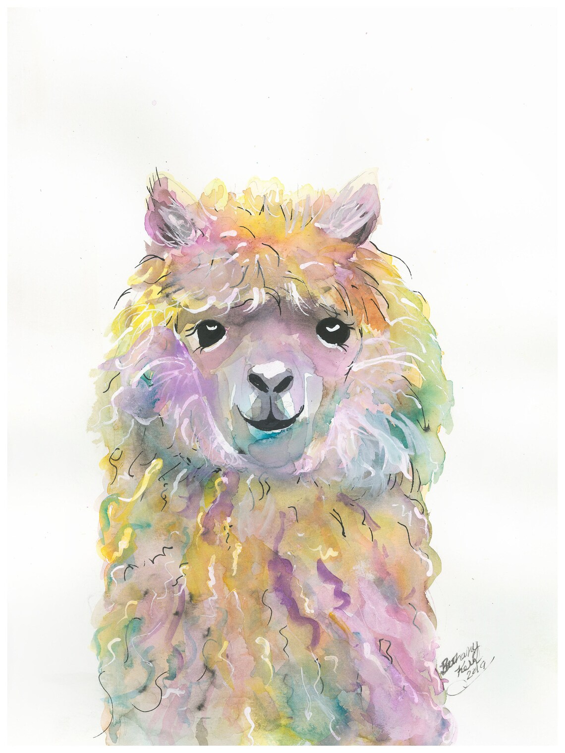 Watercolor Alpaca Rainbow Painting Art Print by Bethany Kerr | Etsy