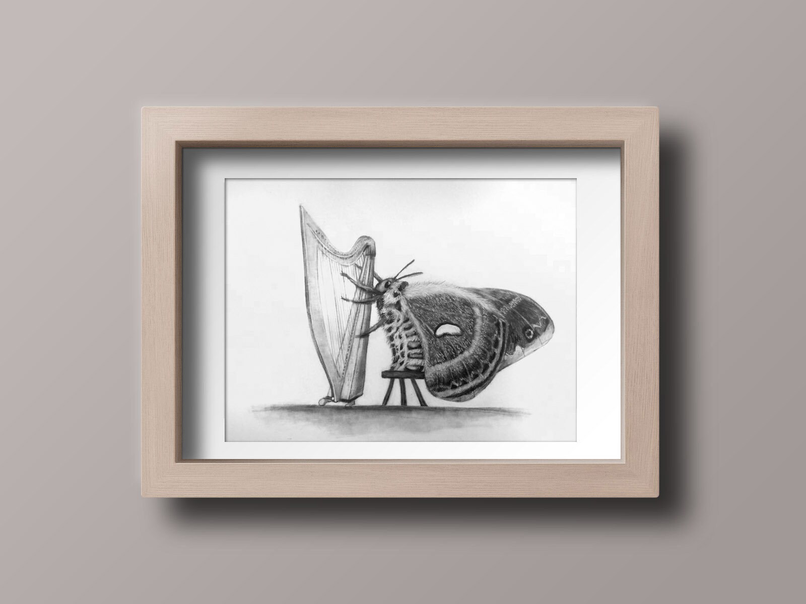 Pencil Drawing of "moth Playing the Harp" by Bethany Kerr - Etsy