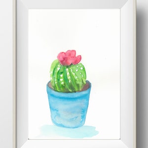 Watercolor Cactus in Blue Pot Painting Art Print by Bethany Kerr - Etsy