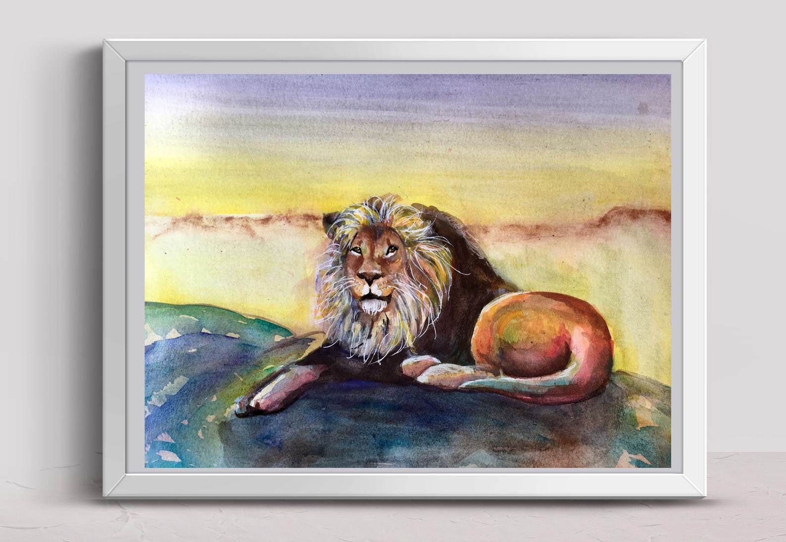 Watercolor Lion Roaring