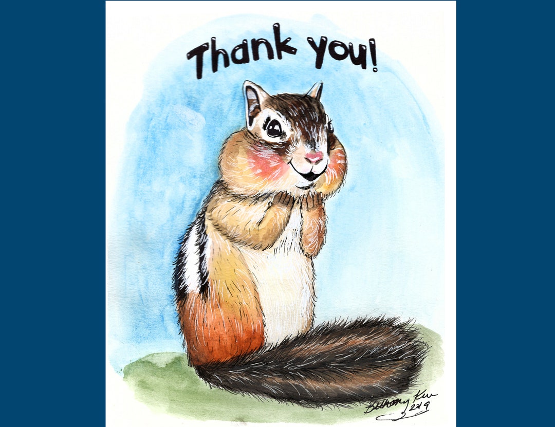 Watercolor Whimsical Thank You Chipmunk Postcard 5 X 7 Art Print by ...