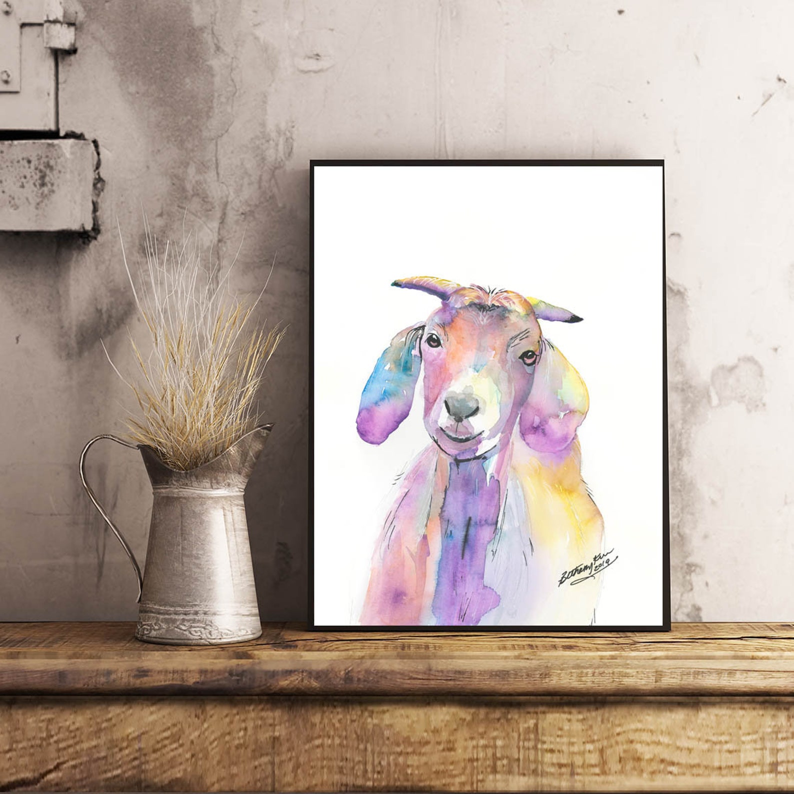 Watercolor Colorful Goat Painting Art Print by Bethany Kerr - Etsy