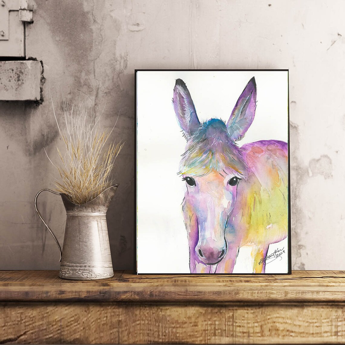 Watercolor Donkey Portrait Painting Art Print by Bethany Kerr | Etsy