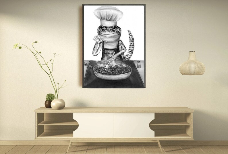 Pencil Artwork of Leopard Gecko Cooking Mealworms and Crickets by ...