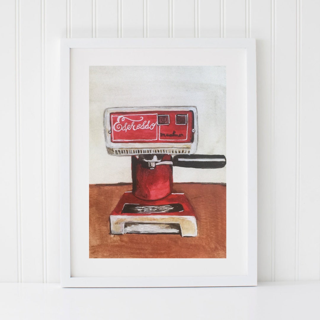 Watercolor Vintage Red Espresso Coffee Machine Painting by Bethany Kerr ...