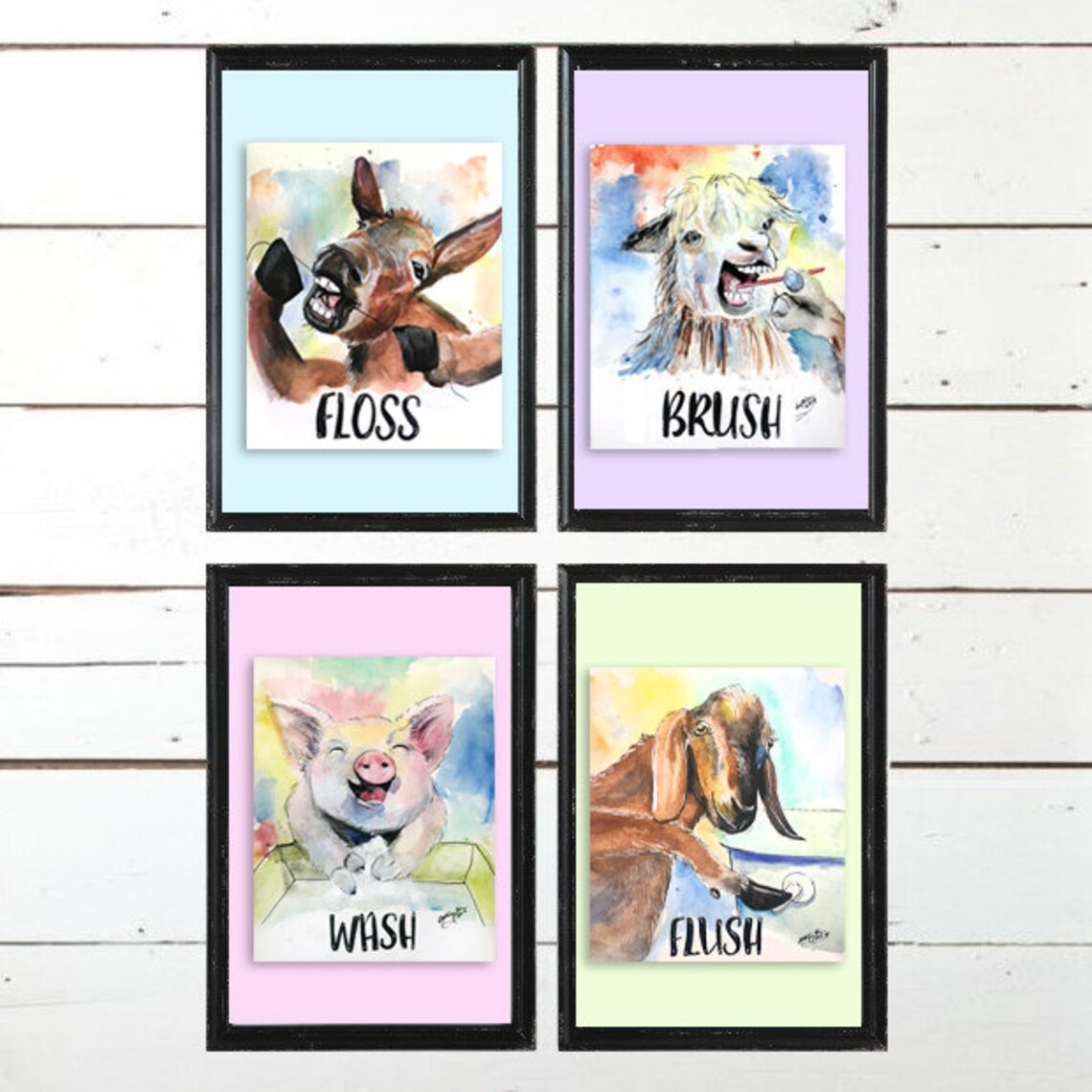 Watercolor Funny Bathroom Art Signs Art Set of 4 Prints by - Etsy