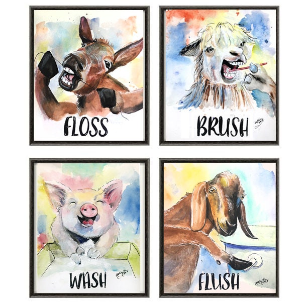 Watercolor Funny Bathroom Art Signs Art Set of 4 Prints by - Etsy