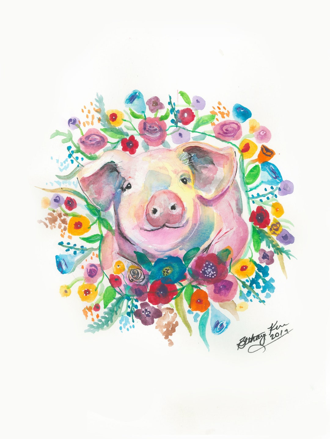 Watercolor Pig Garland Digital Download Art by Bethany - Etsy