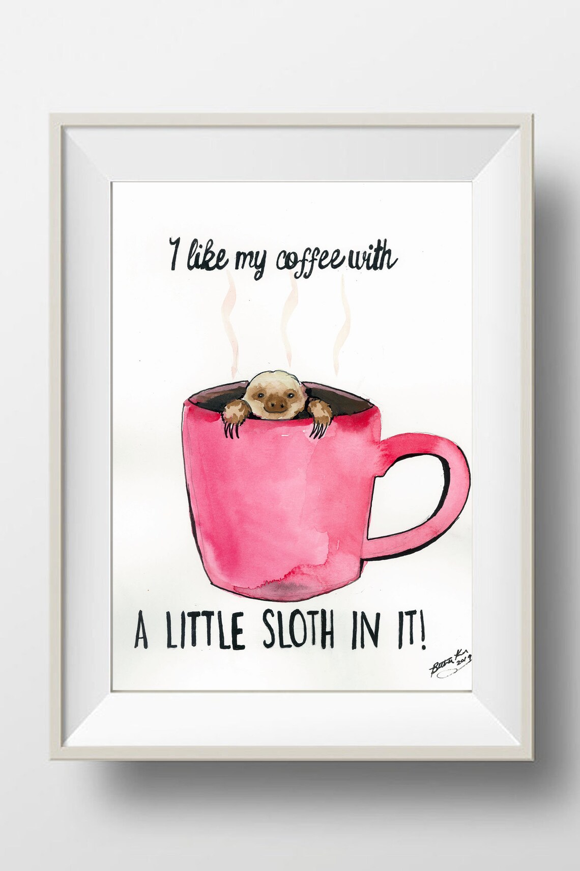 Watercolor Sloth in Coffee Cup Painting Art Print by Bethany Kerr - Etsy