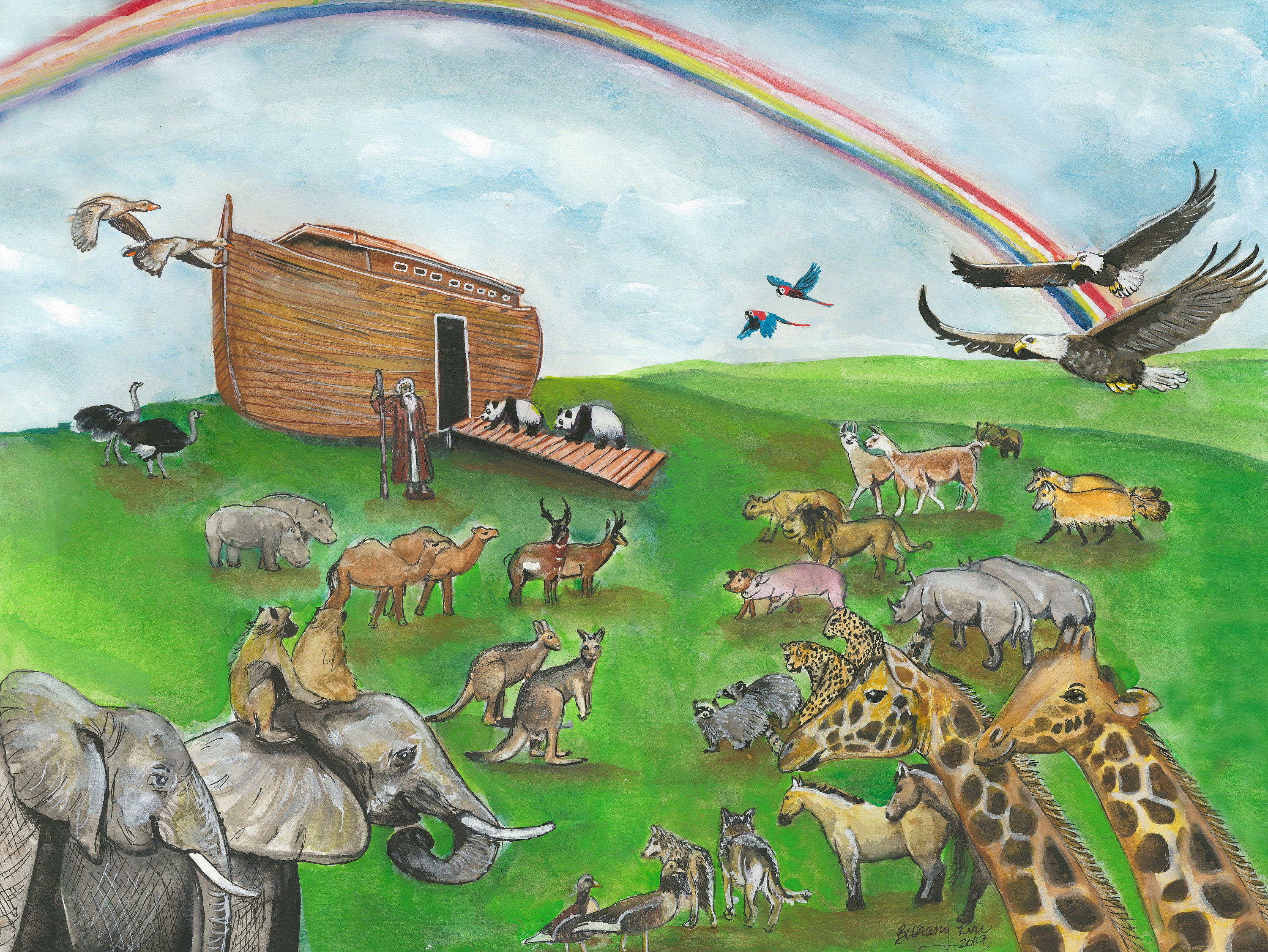 Watercolor Noah's Ark Scene Art Print by Bethany - Etsy.de
