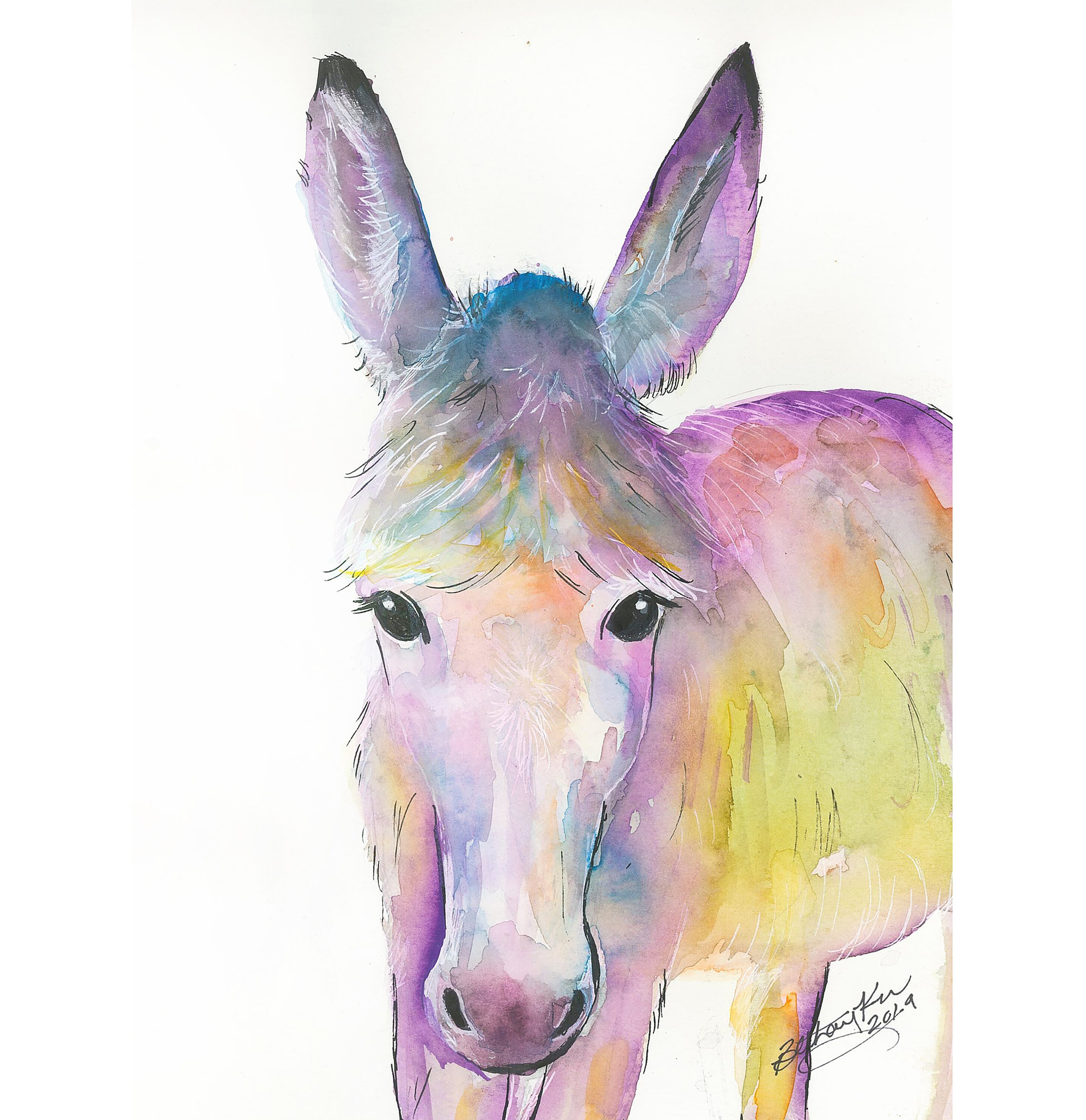 Watercolor Donkey Portrait Painting Art Print by Bethany Kerr - Etsy