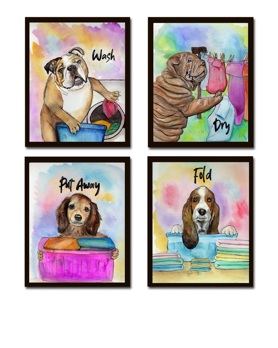 Watercolor Funny Set of Four Laundry Room Signs Puppies Doing - Etsy