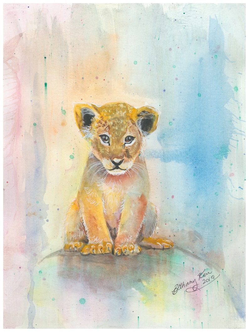 Lion Cub Watercolor Digital Download Art by Bethany Kerr | Etsy