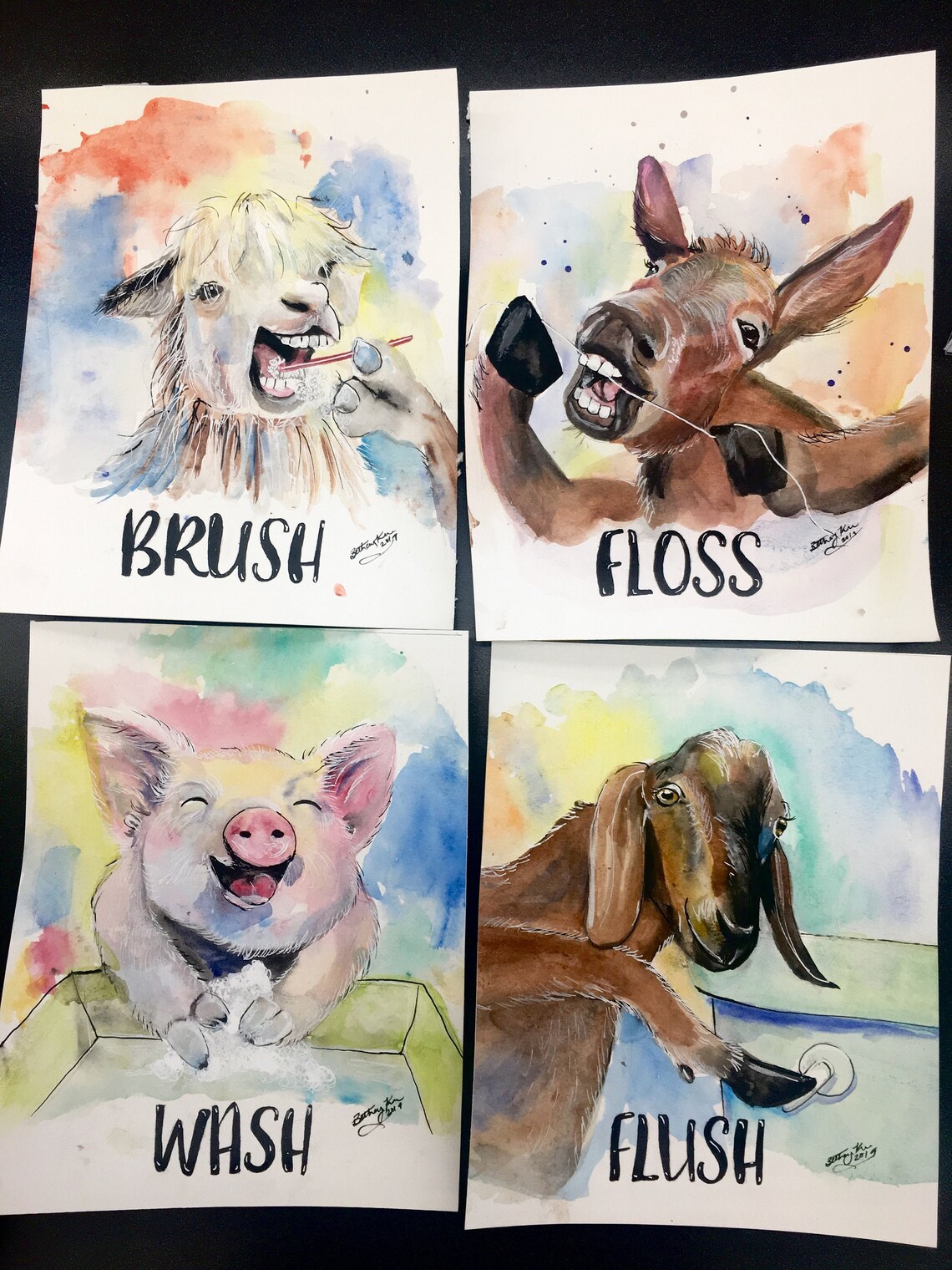 Watercolor Funny Bathroom Art Signs Art Set of 4 Prints by - Etsy