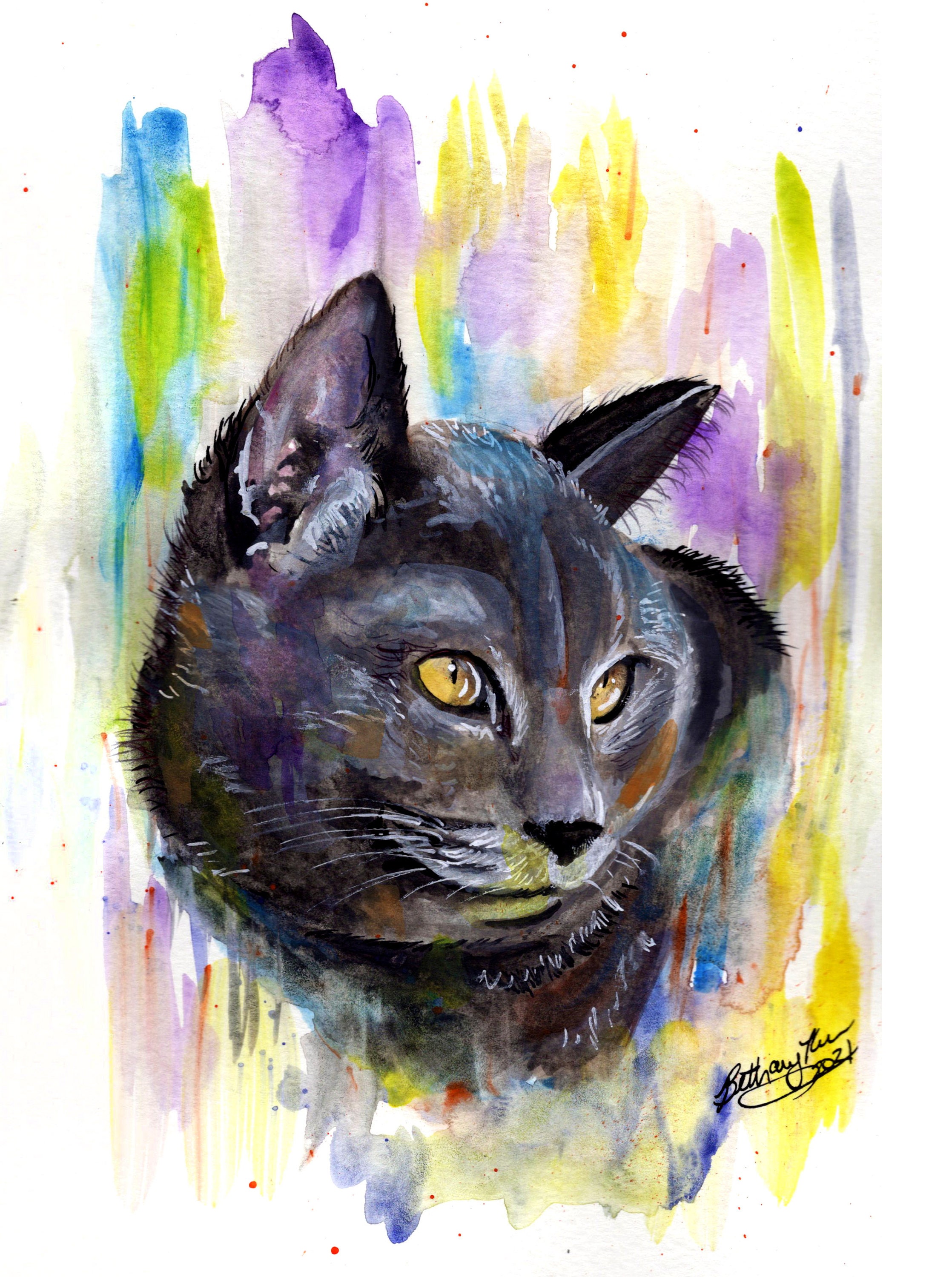 Watercolor Painting of Cat Blue Russian by Bethany Kerr | Etsy