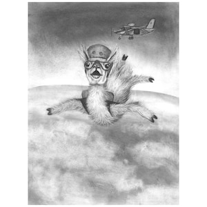 Pencil Graphite Drawing Skydiving Llama Art Print by Bethany Kerr - Etsy
