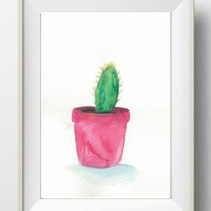 Watercolor Cactus in Pink Pot Painting by Bethany Kerr - Etsy