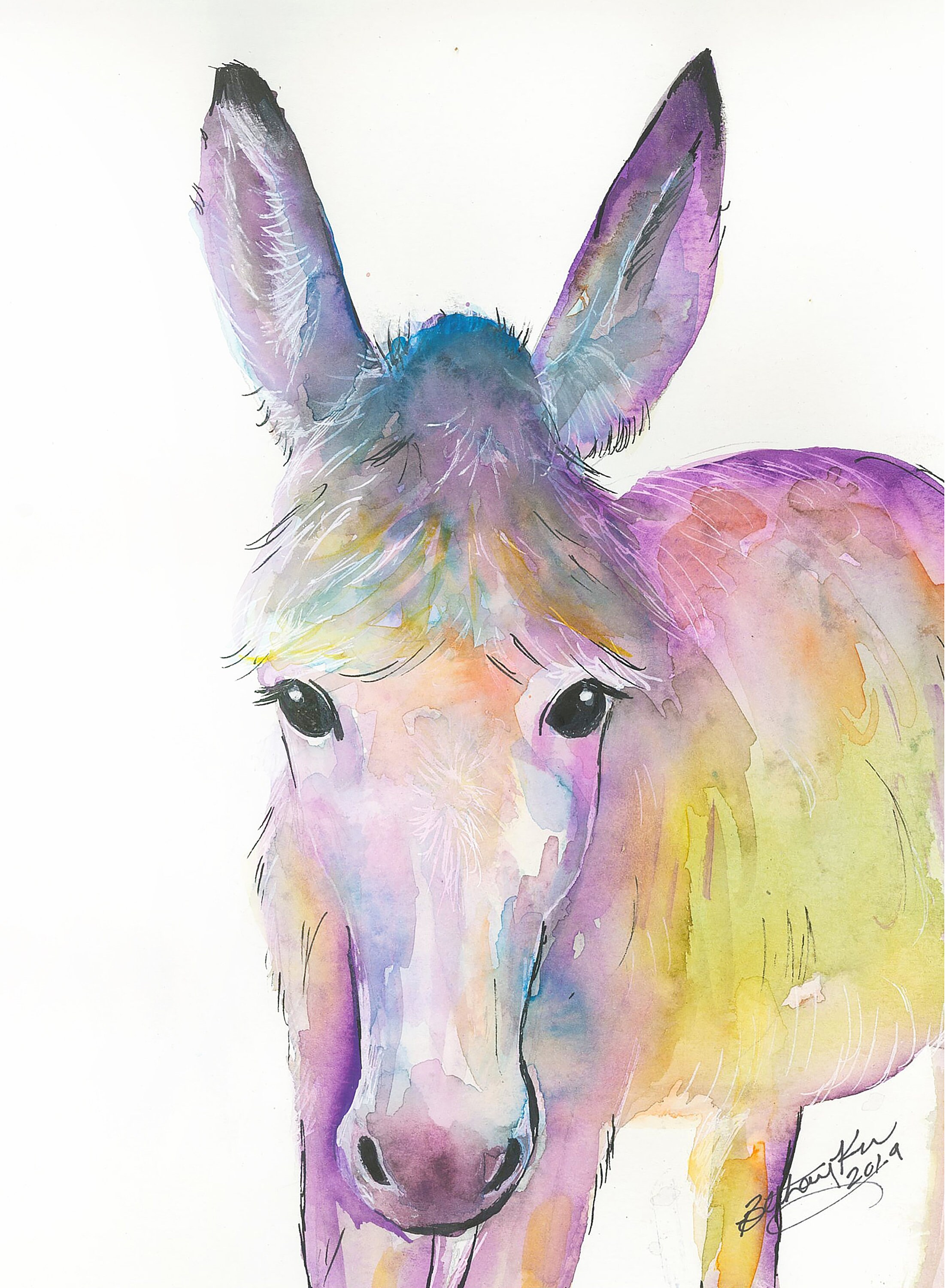 Watercolor Donkey Portrait Painting Art Print by Bethany Kerr - Etsy